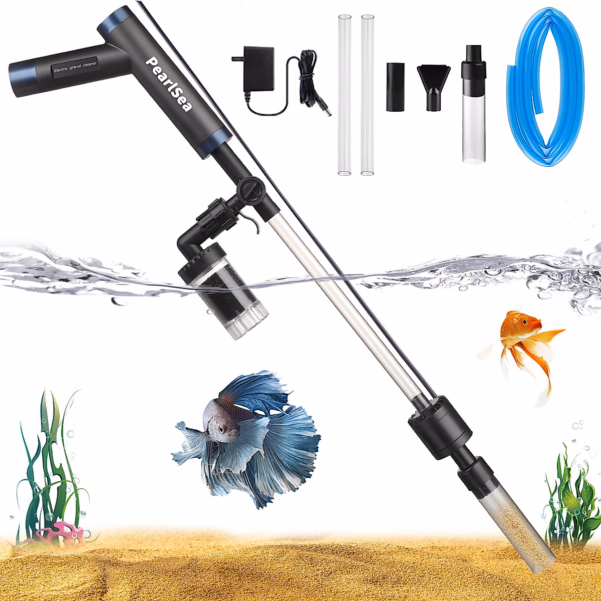 PearlSea Electric Aquarium Gravel Cleaner: 6 in 1 Electric Fish Tank Vacuum Gravel Cleaner for Automatic Water Changer Wash Sand Water Filter Water Circulation Remove Dirt Adjustable Water Flow