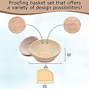 9 in Bread Proofing Basket Set - Make Sourdough Bread with our Banneton Basket and Removable Design Inserts Dough Scraper & Cloth Liner Gift for Bakers by Artizanka (Basket+Patterns)