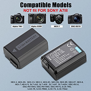 JYJZPB NP-FW50 Replacement Battery Charger Set Dual Channel Compatible for Sony Alpha A6000 A6400 A6500 A6300 A6100 ZV-E10 A7 A7II A7RII A7SII A7S A7S2 A7R A7R2 A5100, Camera Batteries Charger Case