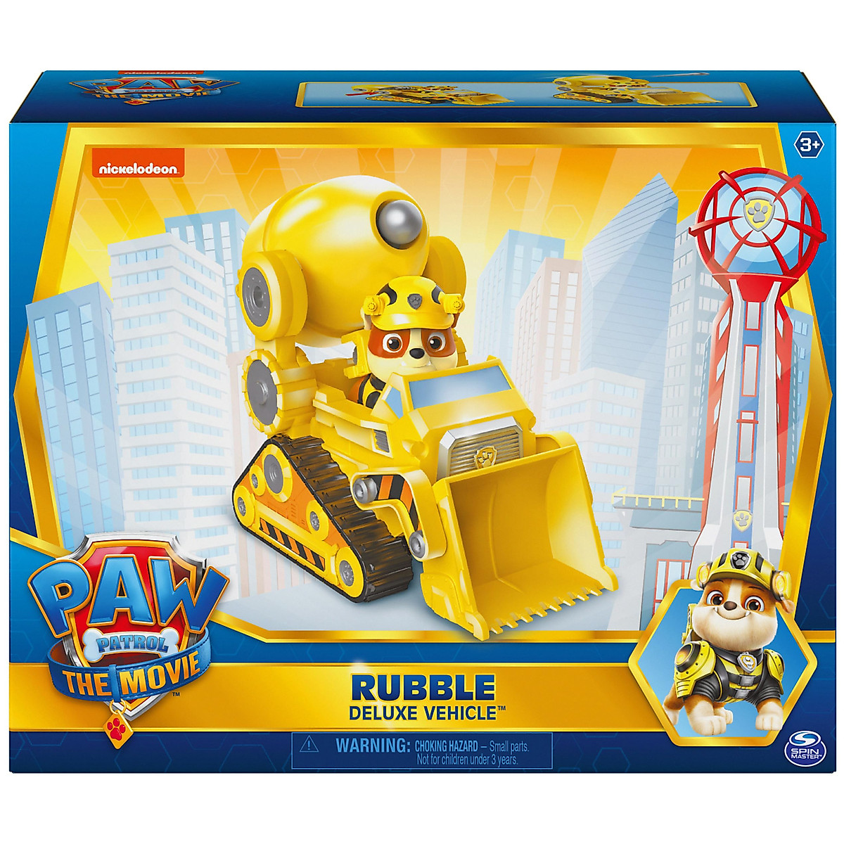 Paw Patrol, Rubble’s Deluxe Movie Transforming Toy Car with Collectible Action Figure, Kids Toys for Ages 3 and up