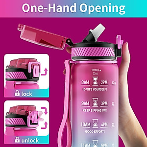 QLUR Water Bottle with Straw, 32 oz Motivational Water Bottles with Time Marker to Drink, Tritan BPA Free, 1L Sports Water Bottle with Carry Strap LeakProof for Women Gym Fitness Outdoor (1 Pack)