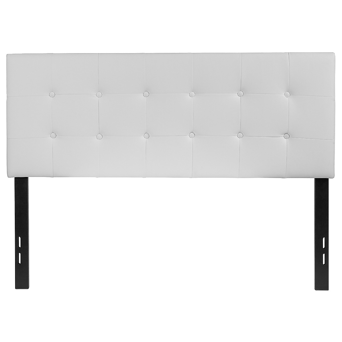 EMMA + OLIVER Button Tufted Upholstered Full Size Headboard in White Vinyl