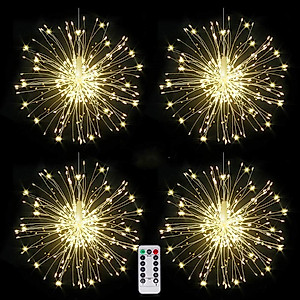 4 Pack Firework Lights 120 LED Copper Wire Starburst Lights, 8 Modes Dimmable String LED Lights with Remote Control,Waterproof Hanging Fairy Lights for Party,Home,Christmas,Garden Outdoor Decoration