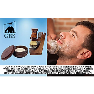 G.B.S Men's Classic Wooden Shaving Set Shaving Brush with Wooden Stand And 3.5 Inches Diameter Shaving Soap Bowl