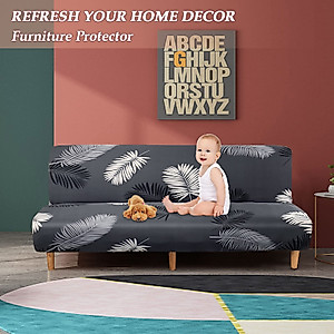 LiveGo Armless Futon Slipcovers Stretch Folding Sofa Bed Cover with Elastic Bottom, Printed Fitted Couch Cover Furniture Protector for Pets, Kids (Dark Grey)