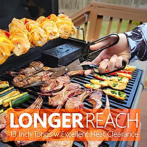 Shark BBQ Heavy Duty Compact Grilling Tongs for Kitchen and Outdoor Barbecue: Expert Craftsmanship and Durability Demanded by Professionals (Red)