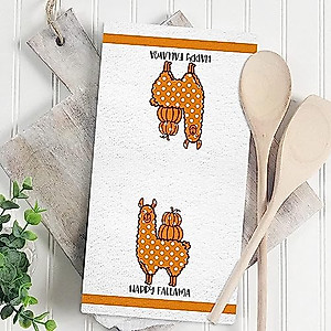 GAGEC Fall Kitchen Towels Funny Fallama Cow Fall Dish Towels Set of 2, Autumn Holiday Tea Towel 18 x 26 Inch Hand Drying Cloth Towel for Kitchen Home Decoration