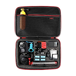 HSU Large Carrying Case for GoPro Hero 11, 10, 9, Hero 8, 7 Black,HERO6,5,4,+LCD, Black, Silver, 3+, 3, 2 and Accessories with Fully Customizable Interior Carry Handle and Carabiner Loop