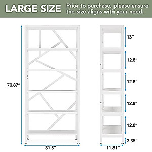 Tribesigns 71 Inch Industrial Bookshelf, 6 Shelf Etagere Bookcase, Freestanding Open Book Shelves Storage Display Shelf, Wood Shelving Units Organizer Rack for Home Office Living Room, White