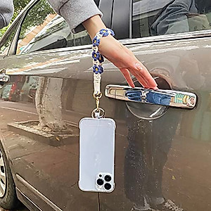 XGALBLA Cute Macrame Keychain Boho Handmade Wristlet Bracelet Keychain Floral Country style Wrist Lanyard Handmade Weave Exquisite Holder for Women(Blue)