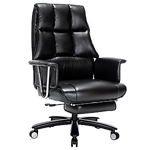 Office Chair Heavy Duty with Footrest, 400lbs-Big Tall PU Leather Ergonomic Office Chair for Heavy People High Back Computer Task Reclining Chair with Wide Thick Cushion Large Home Office Chair