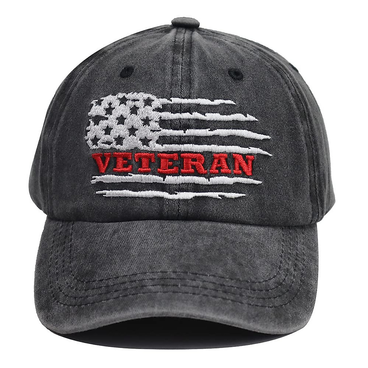 MANMESH HATT Distressed Veteran Army Hat for Men and Women, USA Patriotic Military Hat, Adjustable Washed Embroidered American Flag Baseball Cap