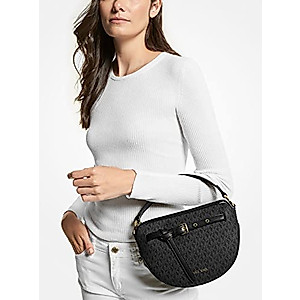 Michael Kors Emilia Medium Half Moon Shoulder Bag Logo Crossbody Black Signature