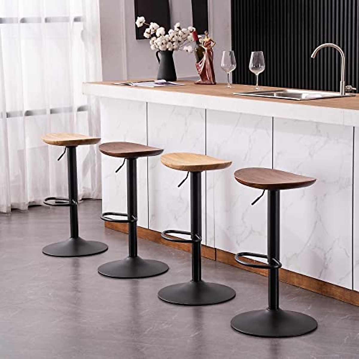 Kidol & Shellder Saddle Bar Stools Set of 2 Easy to Assemble,Adjustable Swivel Counter Stools,Industrial Vintage Barstools,Loads Up to 300 lbs