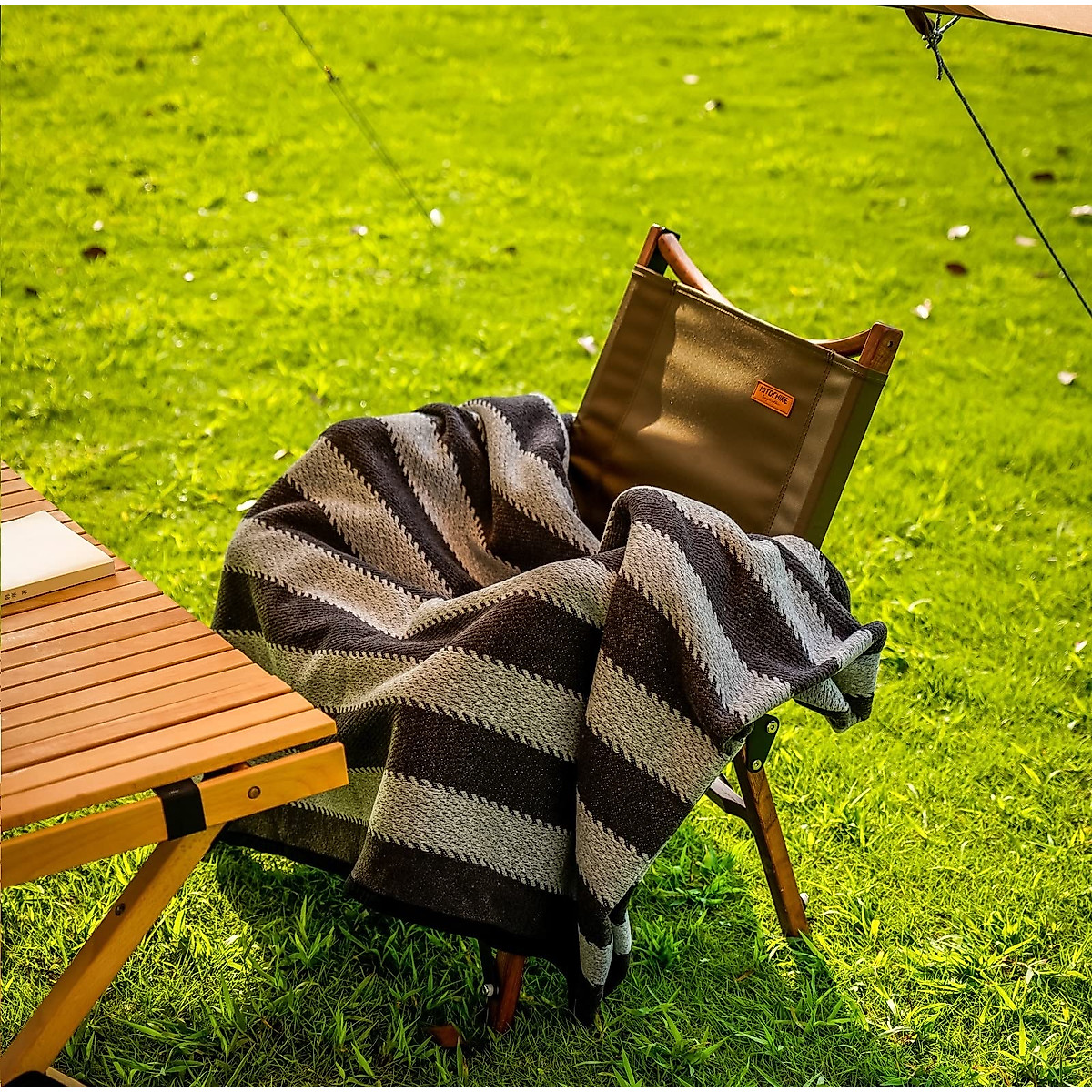 PuTian Merino Wool Blanket - 87" x 63" Thick Warm Soft Large Bed Throw - Great for Camping, Outdoors, Travel, Car, Couch, All Seasons Grey Stripe