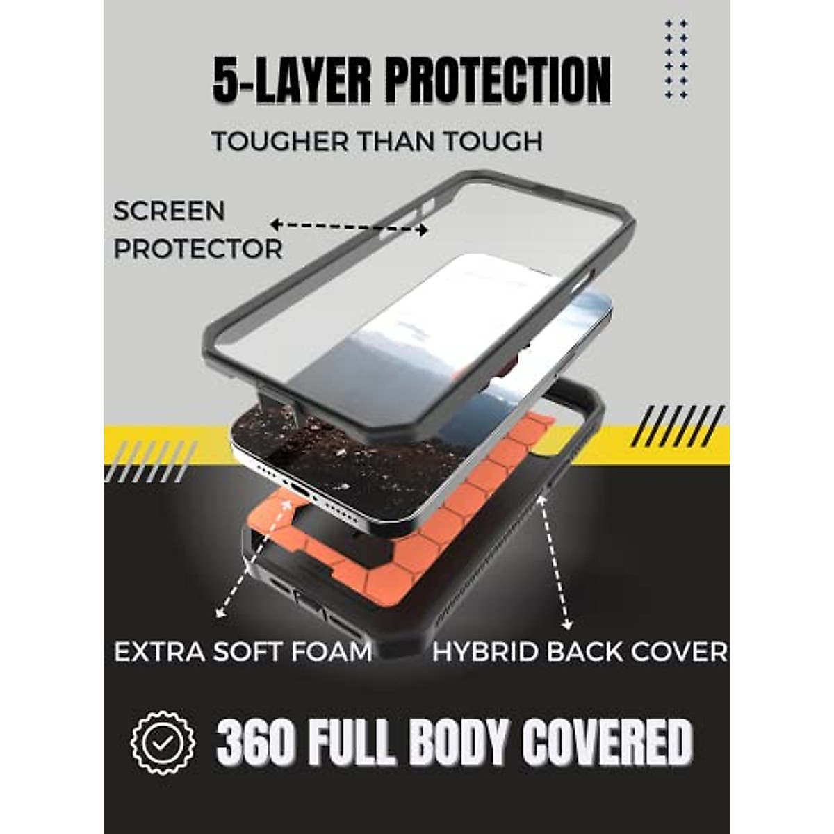 CaseBorne V Compatible with iPhone 14 Plus Case [Not Pro] - Military Grade Full-Body Rugged with Kickstand and Built-in Screen Protector - Black