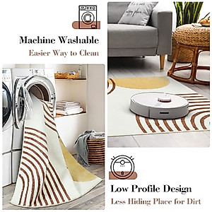 Wonnitar Boho Rugs for Living Room, 5x7 Area Rug for Bedroom,Washable Nursery Rugs Non-Slip Kids Room Throw Carpet, Soft Abstract Rainbow Low Pile Mat for Dorm Playroom Home Office (Orange,5'x7')