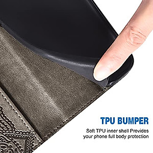 Compatible with OPPO Reno 6 Pro 5G Wallet Case and Tempered Glass Screen Protector Leather Mandala Flower Flip Cover Credit Card Holder Stand Cell Accessories Phone Cases for Reno6 6Pro 5G Women Gray