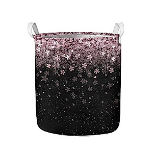 Xhuibop Cherry Blossom Laundry Hamper for Girls Pink and Black Cloth Hamper Organizer Large Storage Basket with Handles for Women Bedroom Modern Decoration
