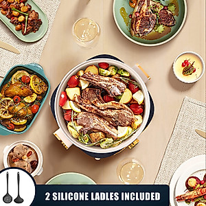 Dezin Electric Shabu Shabu Pot with Removable Pot, 5L Non-Stick Hot Pot Electric with Multi-Power Control, 3.7" Depth Electric Pot with Tempered Glass Lid for Party, Family and Friend Gathering