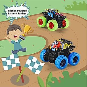 Vioziot Monster Truck for Boys, 2 Pack Push and Go Friction Powered Car Toys,Double-Directions Inertia Vehicle Set,Birthday Christmas Party Gift for Kids Age 3 4 5 6 Year Old