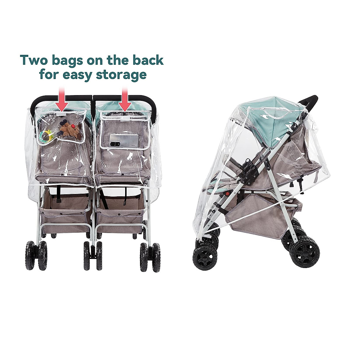 Double Stroller Rain Cover, Waterproof Weather Shield for Side by Side Baby Double Stroller, Twins Stroller Cover for Rain/Wind/Snow/Cold/Dust, Baby Outdoor Accessories