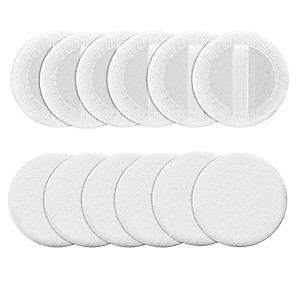Sibba Loose Powder Puff 12 Pieces Round Velour Face Makeup Compact Body Container Setting Pressed Blending Foundation Cream Make Up Ribbon Strap Sponge Cushion Applicator (White)