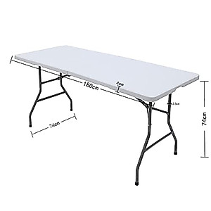 ANJIONG Folding Table 6ft Portable Heavy Duty Plastic Fold-in-Half Utility Picnic Table Plastic Dining Table Indoor Outdoor for Camping White
