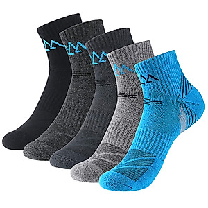 innotree 5 Pack Men's Cushioned Hiking Walking Running Socks,Moisture Wicking Multi Performance Quarter Crew Athletic Cotton Socks