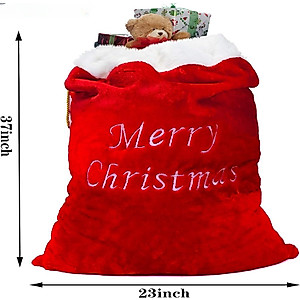 Luxury Oversized Velvet Santa's Gift Sack 3D Plush Faux Fur Cuff with Cord Drawstring – 34" Tall x 24" Wide