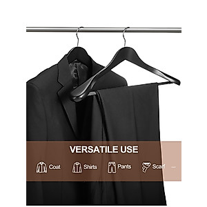 HOUSE DAY High-Grade Suit Hangers, Wide Shoulder Wooden Hangers with Non Slip Pants Bar, Smooth Finish 360° Swivel Hook Solid Wood Coat Hangers for Dress, Jacket, Heavy Clothes Hanger 6 Pack (Black)