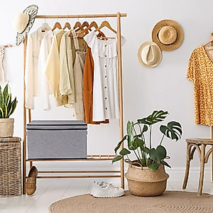 YheenLf Fabric Storage boxes,Storage Baskets for Shelves with Lids, Fabric Storage Bins with Handles, Decorative Linen Closet Organizers Boxes,Medium, Gray, 3-Pack