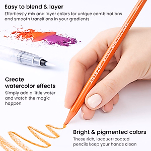 Arteza Watercolor Drawing Art Set, Woodless Watercolor Pencils 24 and Foldable Canvas Paper Bundle, DIY Kit, Art Supplies for Artists & Hobby Painters