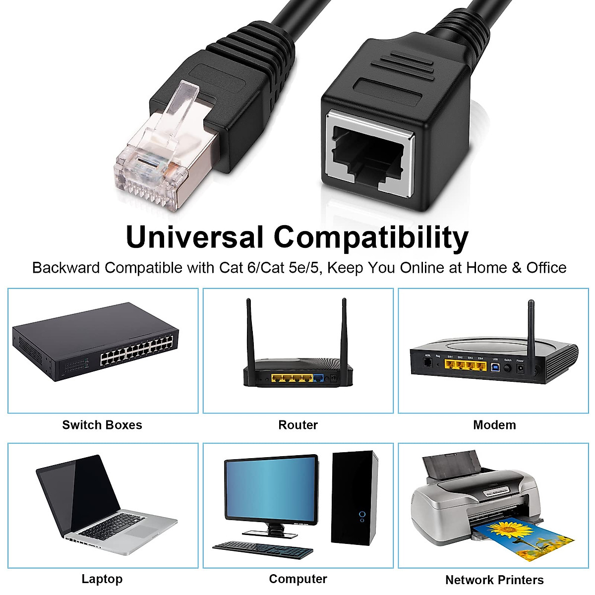 iGreely Ethernet Extension Cable 2Pack Ethernet LAN Male to Female Network Cable RJ45 Cat6 Extension Patch Cable Extender Cord 1FT/30CM CAT6