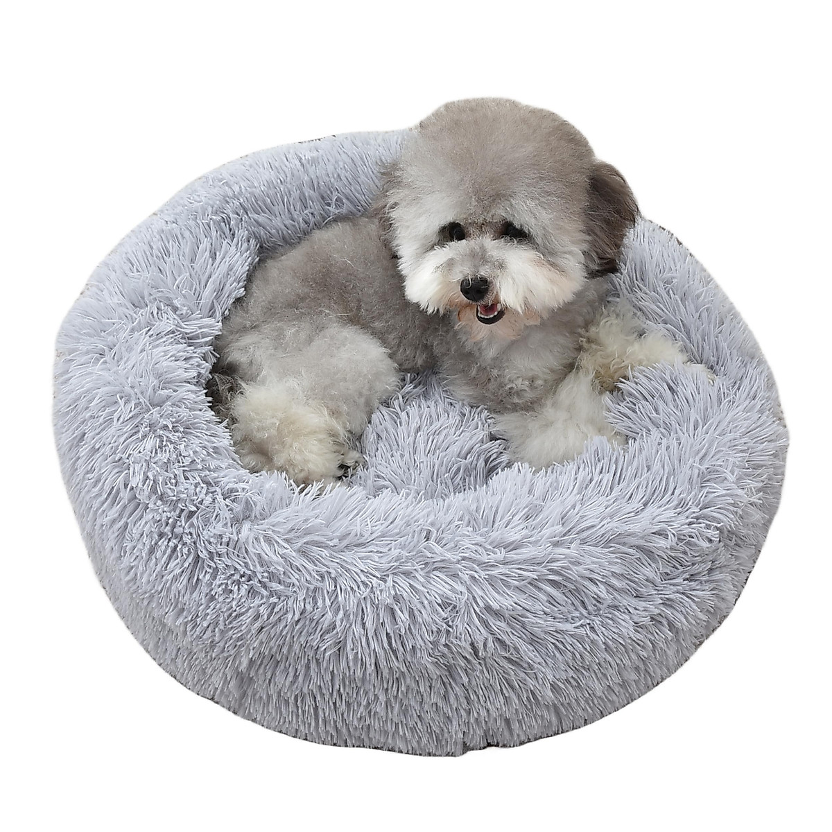Aalklia Dog Bed Plush Anti-Anxiety Indoor Washable,Soft,Calming Sleep Cuddler with Anti-Slip Bottom,20",Grey
