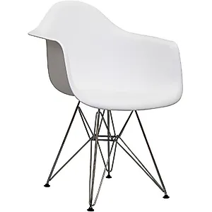 Modway Paris Mid-Century Modern Molded Plastic Dining Armchair with Steel Metal Base in White
