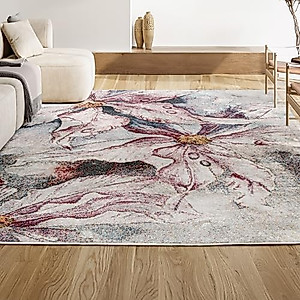 JONATHAN Y CTP204A-8 Pastello Modern Abstract Muted Flowers Indoor -Area Rug, Contemporary, Floral, Tropical Easy-Cleaning,Bedroom,Kitchen,Living Room,Non Shedding, Pink/Gray, 8 X 10