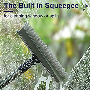 2 in 1 Swivel Grout Brush with 57.8" Long Handle,120°Rotatable Floor Scrub Brush,Shower Grout Scrubber for Tile Floors Kitchen Bathroom,Crevice Squeegee V-Shaped Corner Brush for Hard to Reach Areas