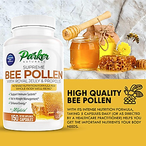 Parker Naturals Best Bee Pollen, Royal Jelly, Propolis - Made by USA Bee Keepers - 150 Vegetarian Capsules - Made in GMP Certified Facility!