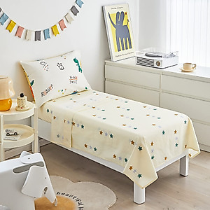 Cotton 4 Pieces Floral Toddler Bedding Set 4 pc Pink Flowers Toddler Bed Set with Includes Adorable Quilted White Comforter,Pink Plaid Fitted Sheet, Top Sheet, and Pillow Case