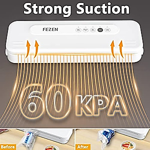 FEZEN Vacuum Sealer Machine, Automatic Food Sealer, Vacuum sealers bags for food Air Sealing System, 4 Food Modes, Dry&Wet&Soft&Delicate with Starter Kit, Compact Design