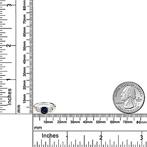 Gem Stone King 925 Sterling Silver and 10K Yellow Gold Blue Sapphire and White Moissanite 3 Stone Engagement Ring For Women (1.94 Cttw, Cushion Cut 6MM and 4MM, Available In Size 5, 6, 7, 8, 9)