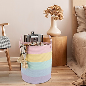 XUANGUO Rope Laundry Basket Hamper for Kids Girl Woven Storage Basket for Living Room Bedroom Boho Tall Baskets for Blanket Toys Pillow Towels Baby Nursery Hamper Bin rainbow