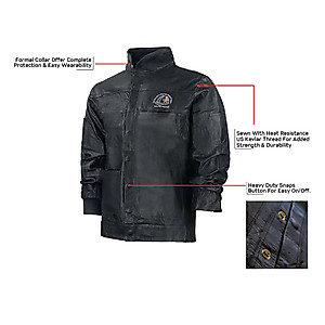 Strongarm Welding Jacket Leather - Flame-Resistant Black Heavy Duty Cow Grain Leather Welders Work Jacket for Men & Women
