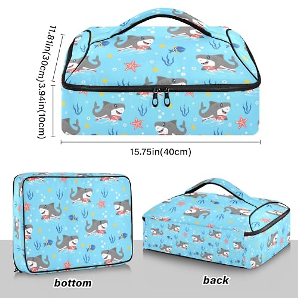 Kcldeci Insulated Thermal Food Carrier Insulated Casserole Carrier for Hot or Cold Food,Cool Jaw Surf Cartoon Insulated Tote Bag for Potluck Cookouts Parties Picnic,Lasagna Lugger