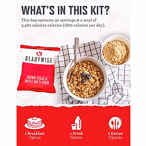 READYWISE - 72 Hours, 30 Servings, Emergency Food Supply, MRE, Pre-made, Freeze-Dried, Survival Food, Meal Essentials for, Camping, Hiking, and, Emergencies, Individually Packaged, 25-Year Shelf Life