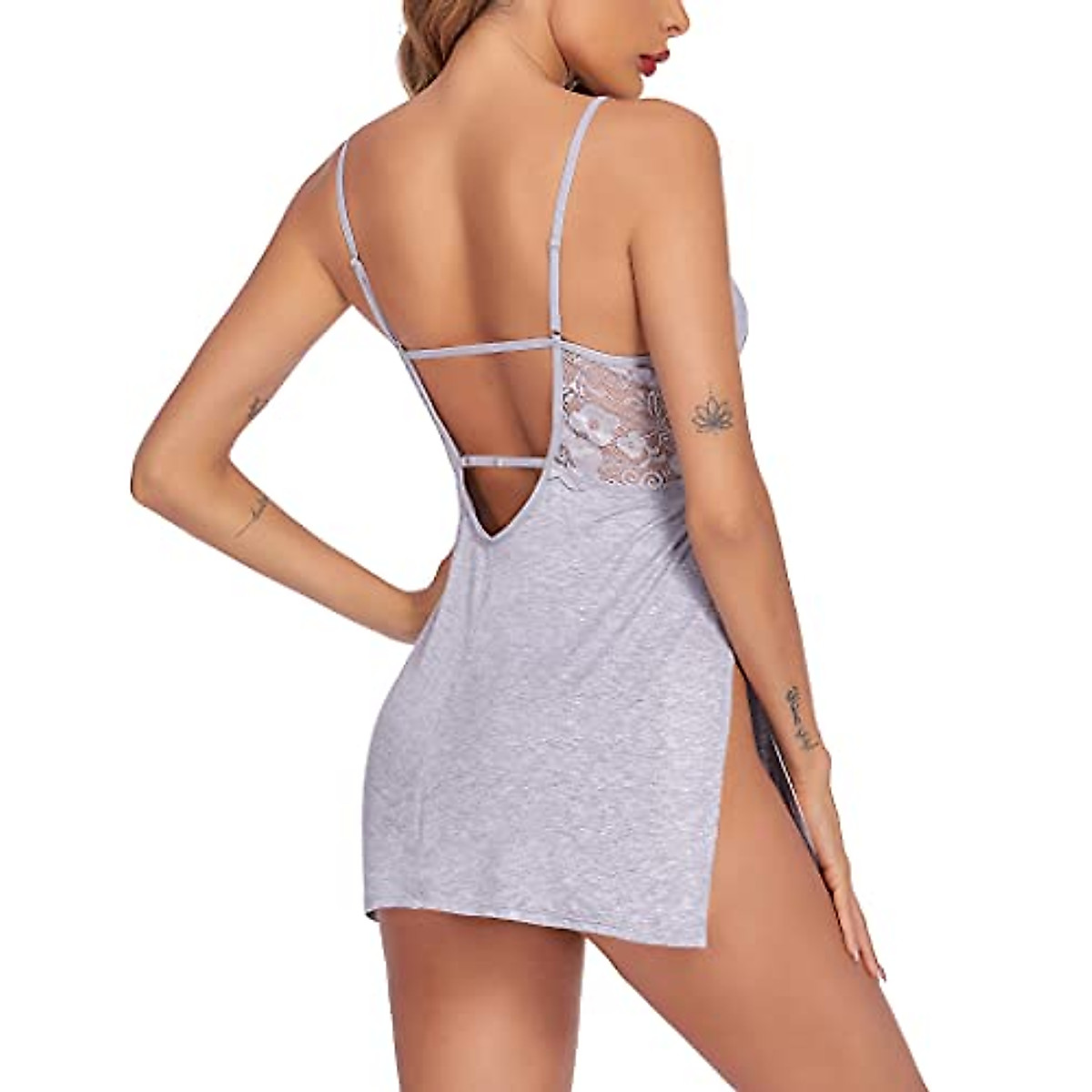 Avidlove Women Lingerie Lace Chemise Sleepwear Babydoll Teddy Lingerie Nightgown Grey