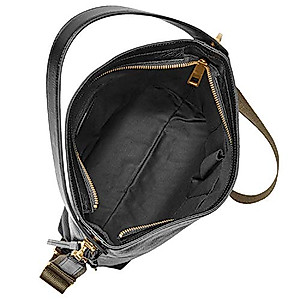 Fossil Women's Maya Leather Small Hobo Handbag, Black with Women's Logan Faux Leather RFID Zip Around Clutch Wallet, Black