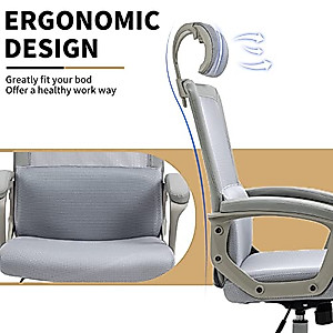 Office Chair, Ergonomic Mesh Desk Chair, High Back Computer Chair with Adjustable Headrest,Lumbar Support, Tilt Function,Swivel Rolling, Soft PU Armrest Task Chair Home Office Desk Chairs, Grey