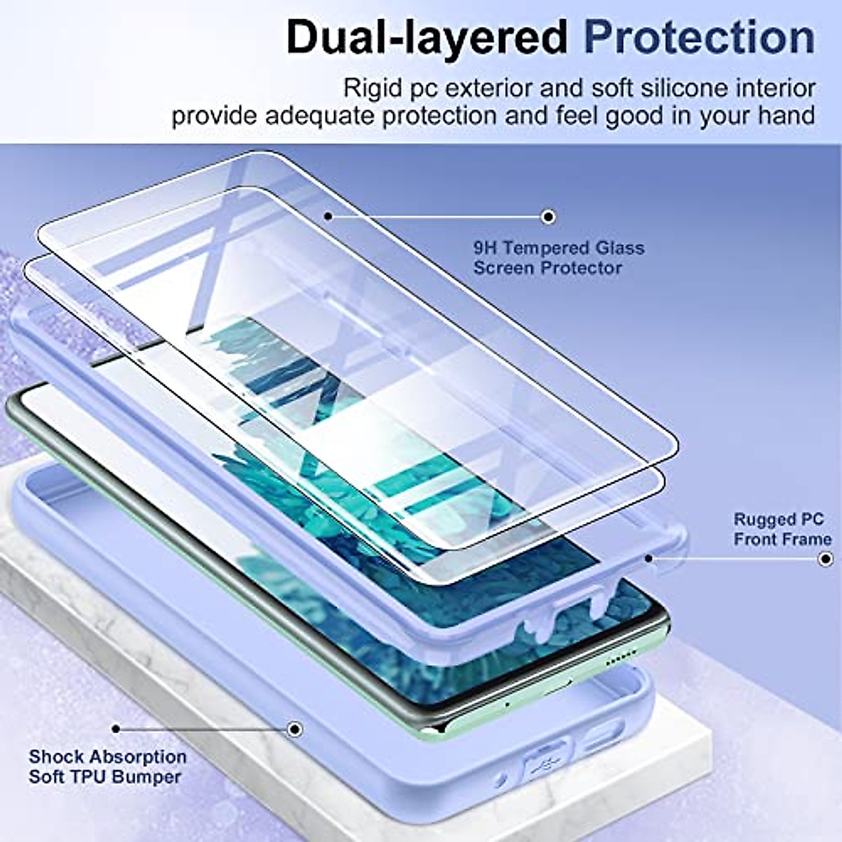 LeYi for Galaxy S20 FE 5G Phone Case, Samsung Galaxy S20 FE Case with [2X Tempered Glass Screen Protector], Full-Body Shockproof Soft Silicone Protective Phone Case for Samsung S20 FE, Violet